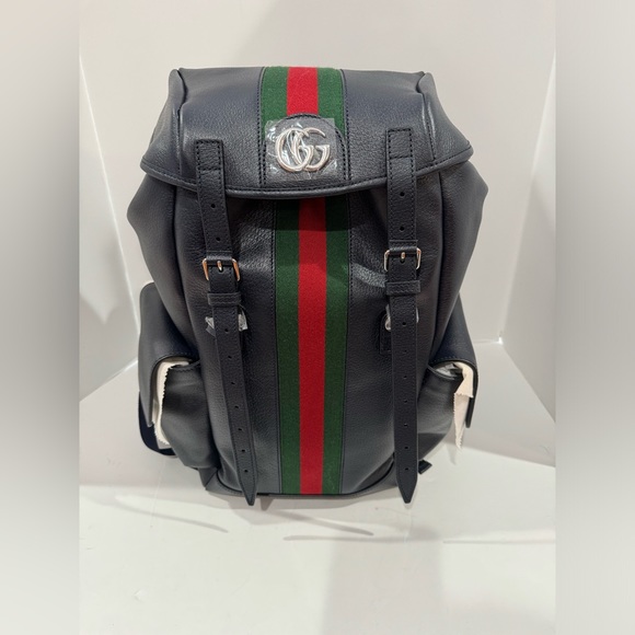 Gucci | Bags | Gucci Navy Blue Leather Ophidia Backpack New Unisex ...